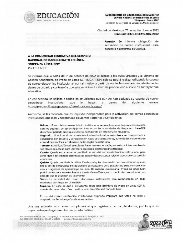01C.09 SEMS DSEMS 007 2022 - Circular Obligacion Activacion Correo ... 01C.09 SEMS DSEMS 007 2022 - Circular Obligacion Activacion Correo ...