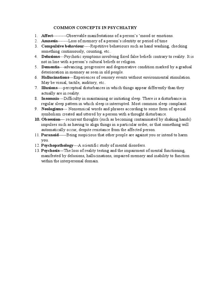 Key Psychiatry Concepts Explained | PDF