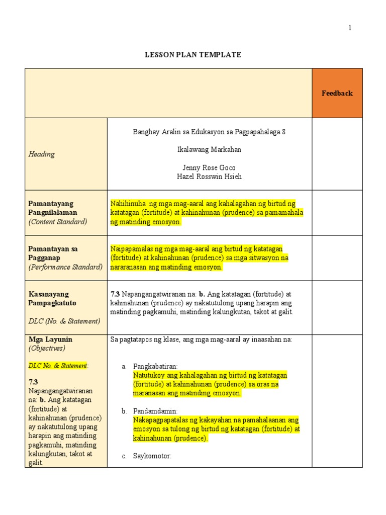 Lesson Plan Template: Heading | PDF