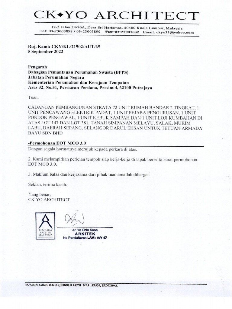 Surat Sokongan & Justifikasi Teknikal Perunding Arkitek | PDF