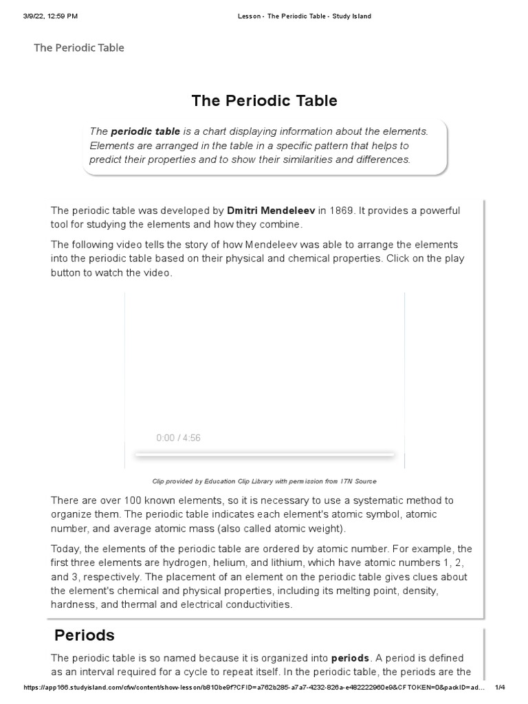 Lesson - The Periodic Table | PDF | Periodic Table | Chemical Elements
