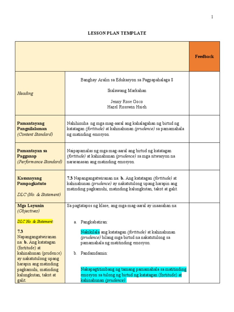 Lesson Plan Template: Heading | PDF