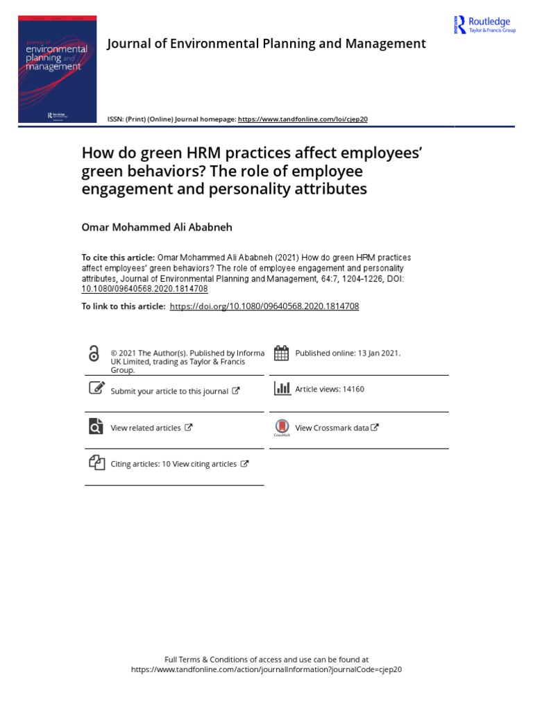 How Do Green HRM Practices Affect Employees' Green Behaviors? The Role ...