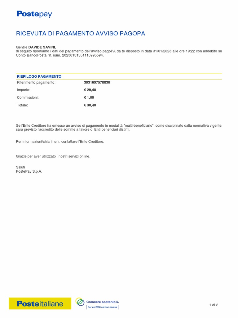 Ricevuta PagoPA 31012023 | PDF