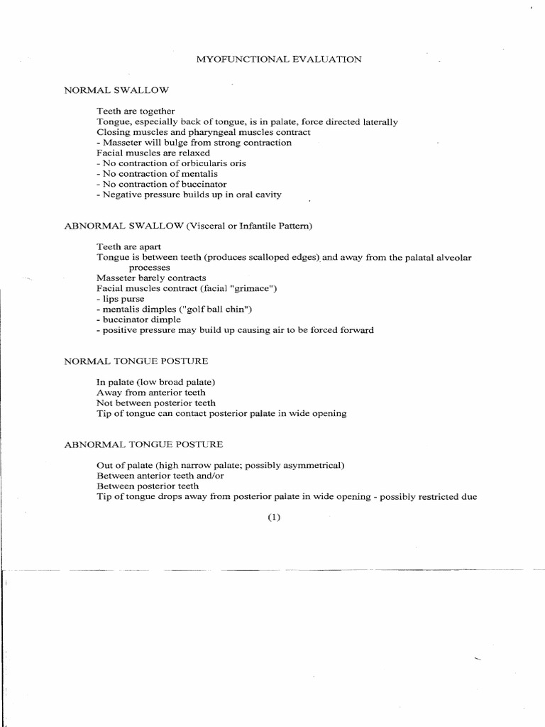 Myofunctional Evaluation and Exercises | PDF | Tongue | Anatomy