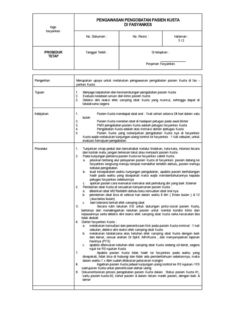Sop Pemantauan Pengobatan Kusta | PDF