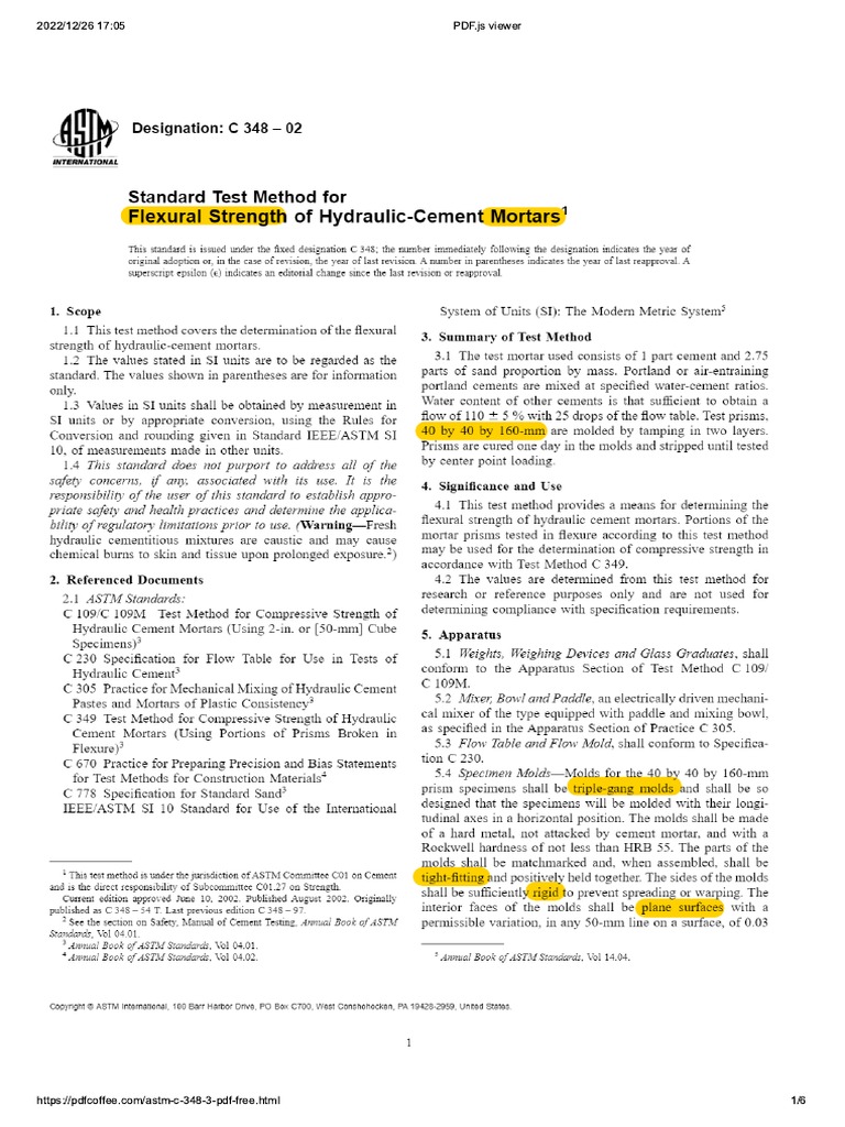 ASTM C348-砂浆的抗弯强度实验 | PDF