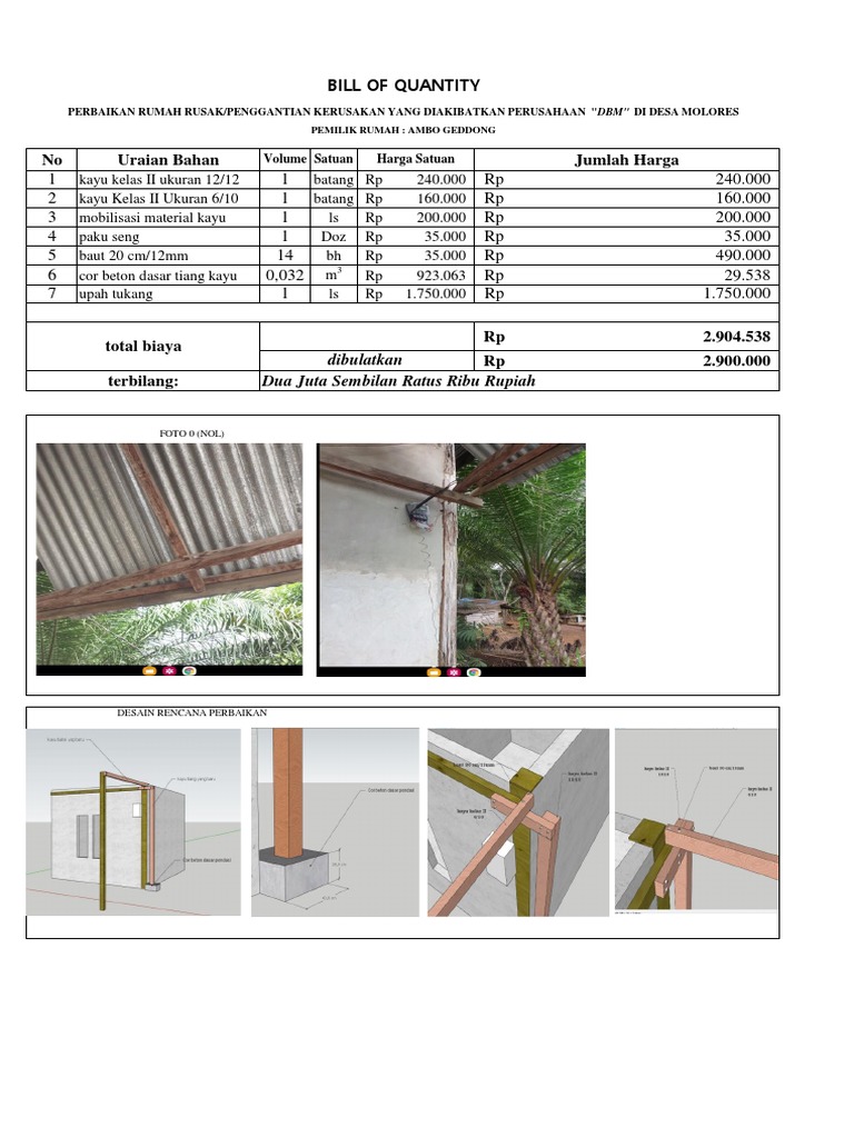 BoQ, Gambar Kerja Dan Rab | PDF