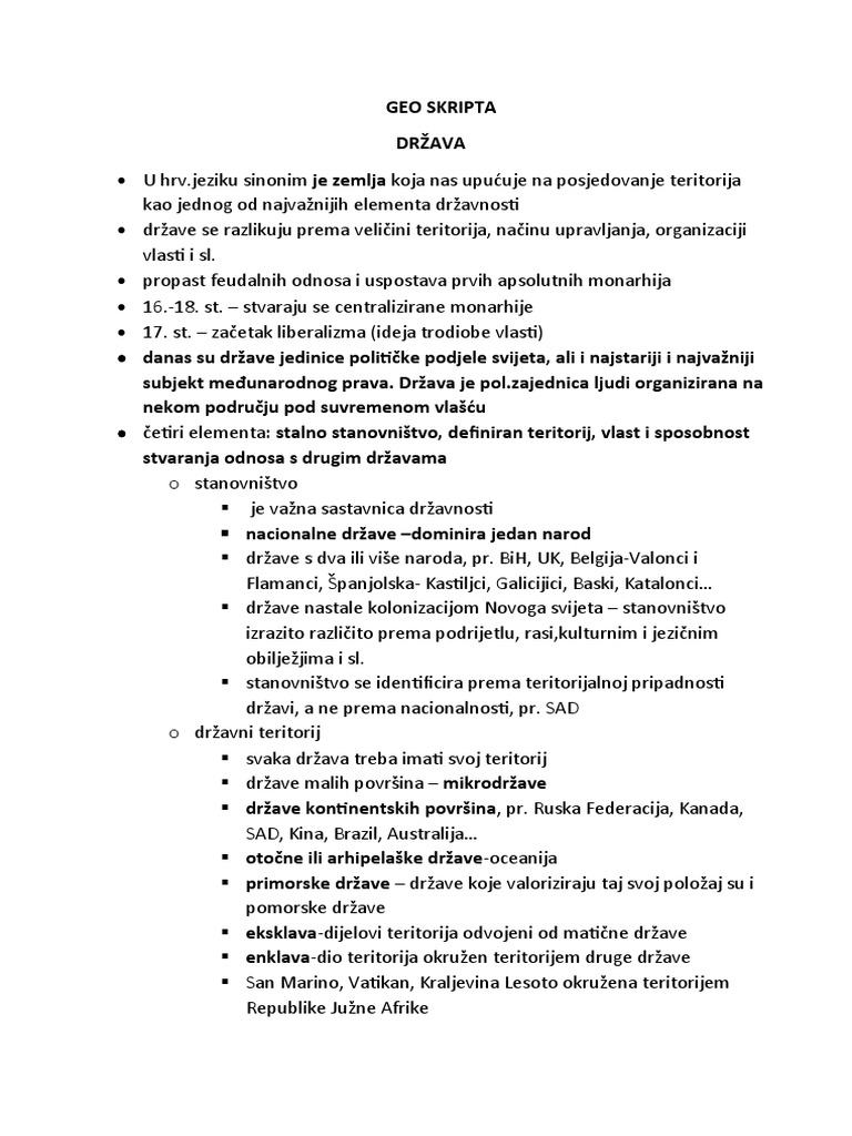 Država-Geografija Skripta | PDF
