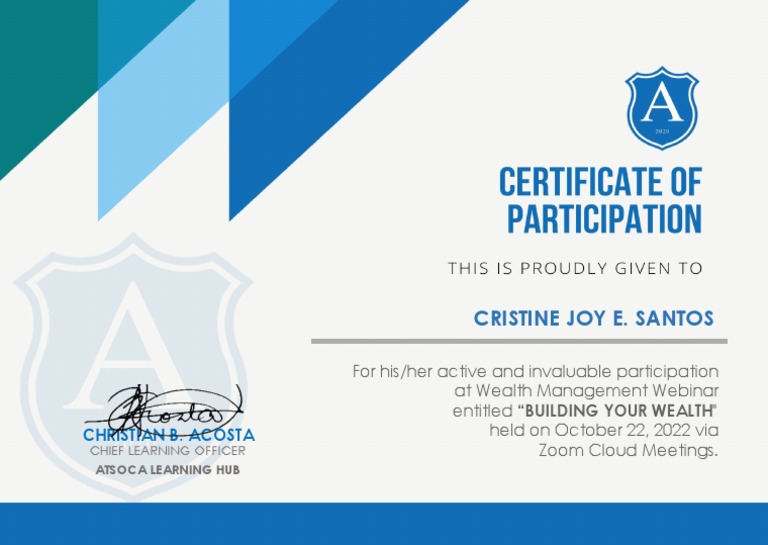 ATSOCA - Building Your Wealth E-Certificate | PDF