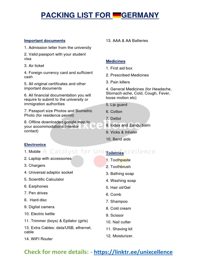 Packing List For Germany | PDF | Clothing