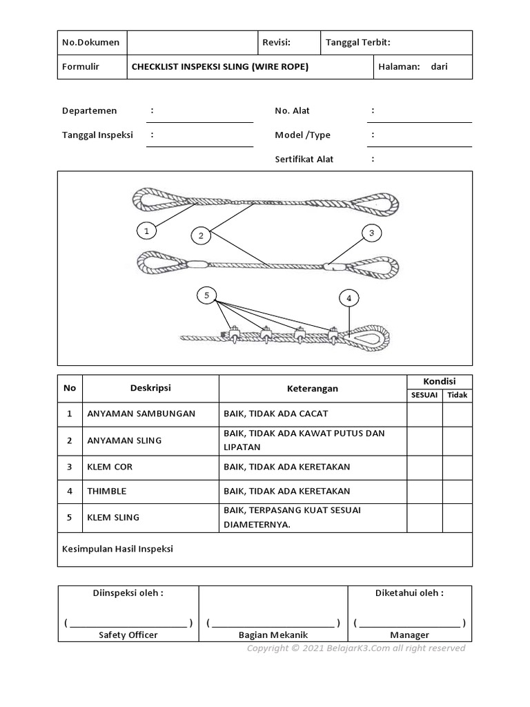 Form Check List Inspeksi Sling (Wire Rope) | PDF