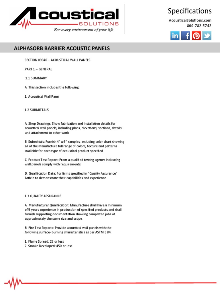 Specifications Alphasorb Barrier Fabric Wrapped Acoustic Panels | PDF ...