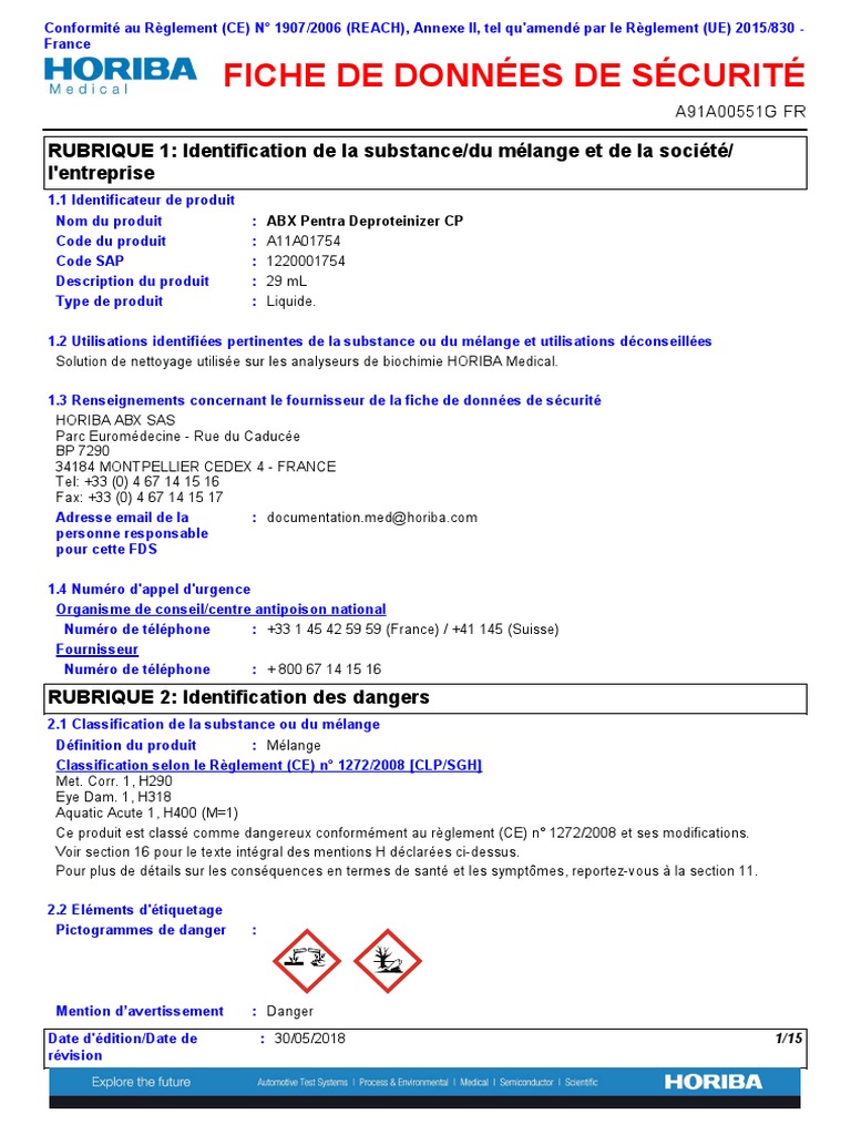Fiche de sécurité ABX Pentra Deproteinizer | PDF | Déchets ...