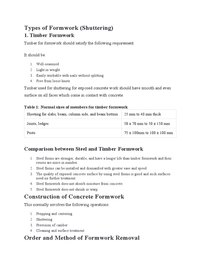 Timber or Wooden Formwork | PDF | Concrete | Architecture