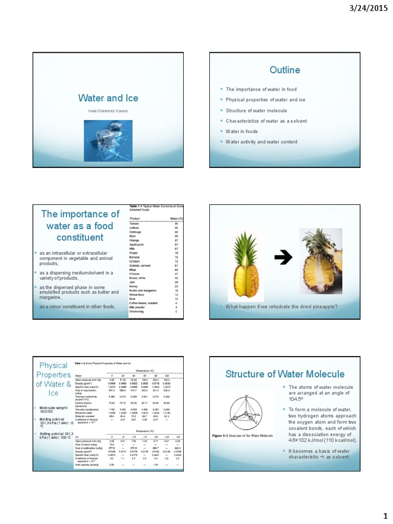 Food Chemistry - Water and Ice | PDF | Water | Properties Of Water