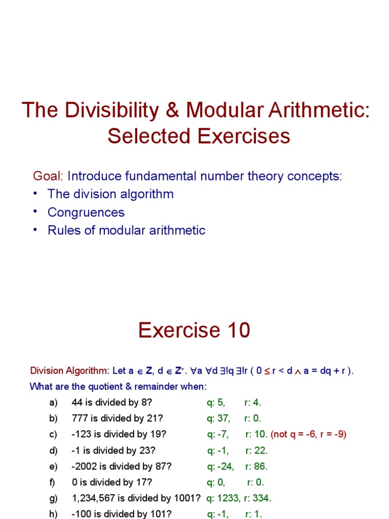 The Divisibility And Modular Arithmetic Selected Exercises Goal Pdf Applied Mathematics