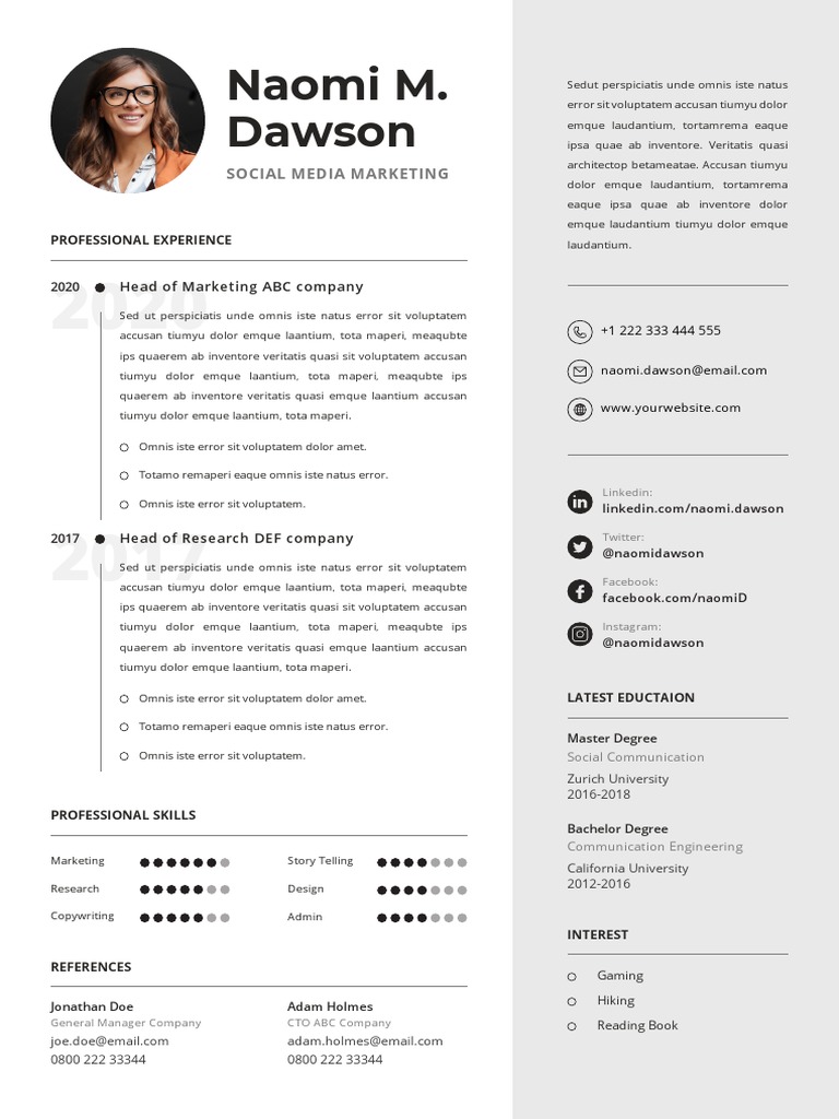 Naomi Dawson's Resume Highlighting Her Extensive Experience in Social Media Marketing and ...
