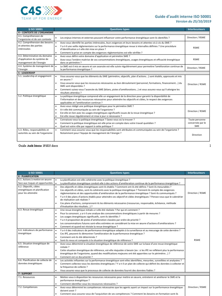 Guide d'Audit Interne ISO 50001 | PDF | Efficacité énergétique | Audit
