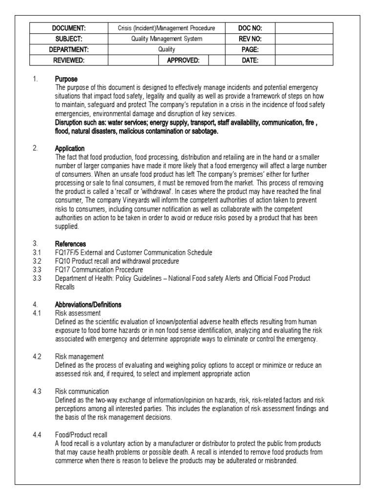 Crisis Management for Food Safety Incidents | PDF | Risk | Risk Assessment