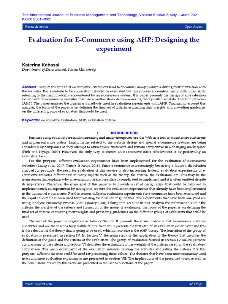 Evaluation For E-Commerce Using AHP: Designing The Experiment | Download Free PDF | Evaluation ...