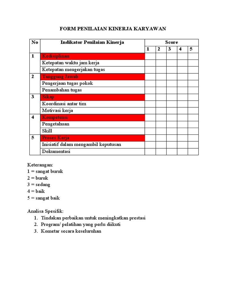 Form Penilaian Kinerja Karyawan | PDF