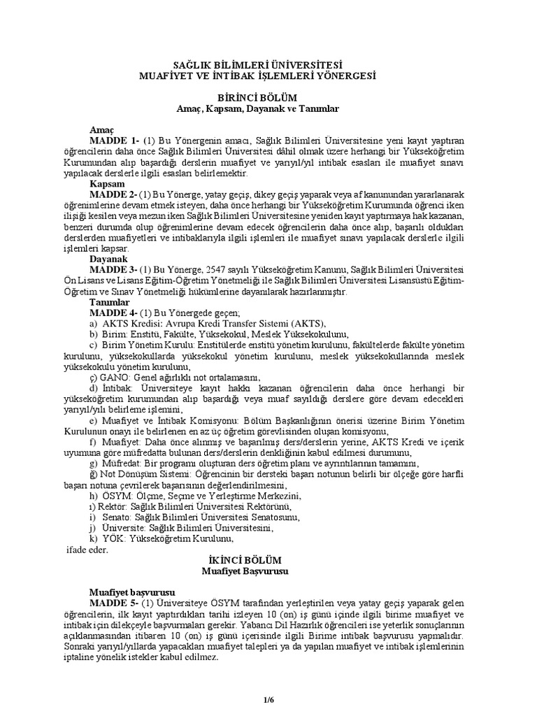 Muafiyet Ve Intibak Yonergesi | PDF