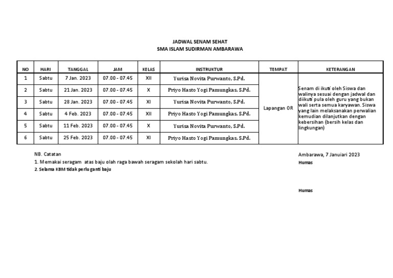 Jadwal Senam | PDF