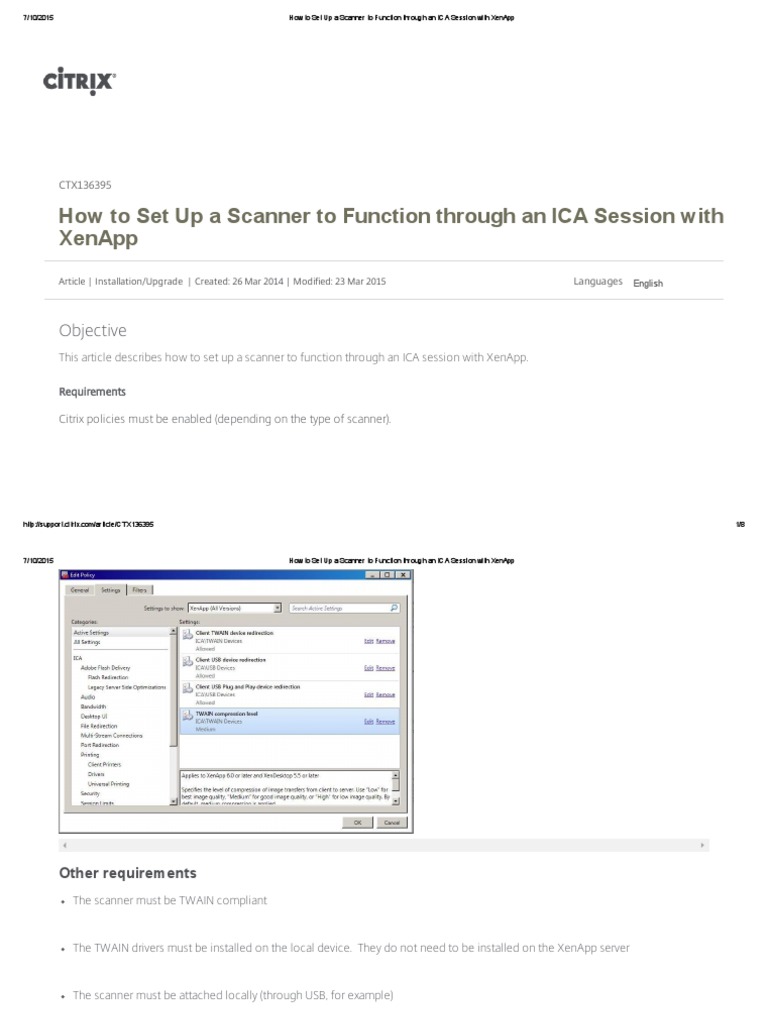 How To Set Up A Scanner To Function Through An ICA Session With XenApp Twain Escaner Citrix ...