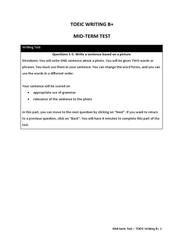 Mid-Term Test - Toeic Writing B+ | PDF