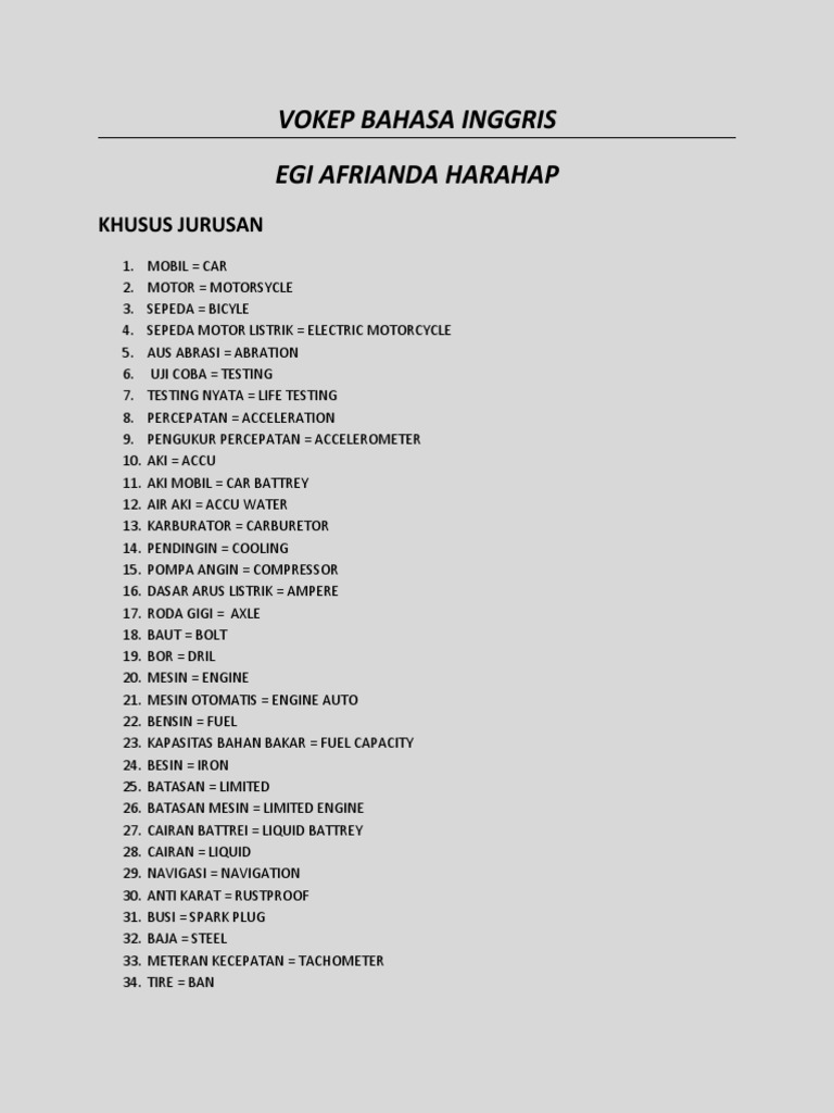 Vokep Bahasa Inggris | PDF | Land Vehicles | Transportation Engineering
