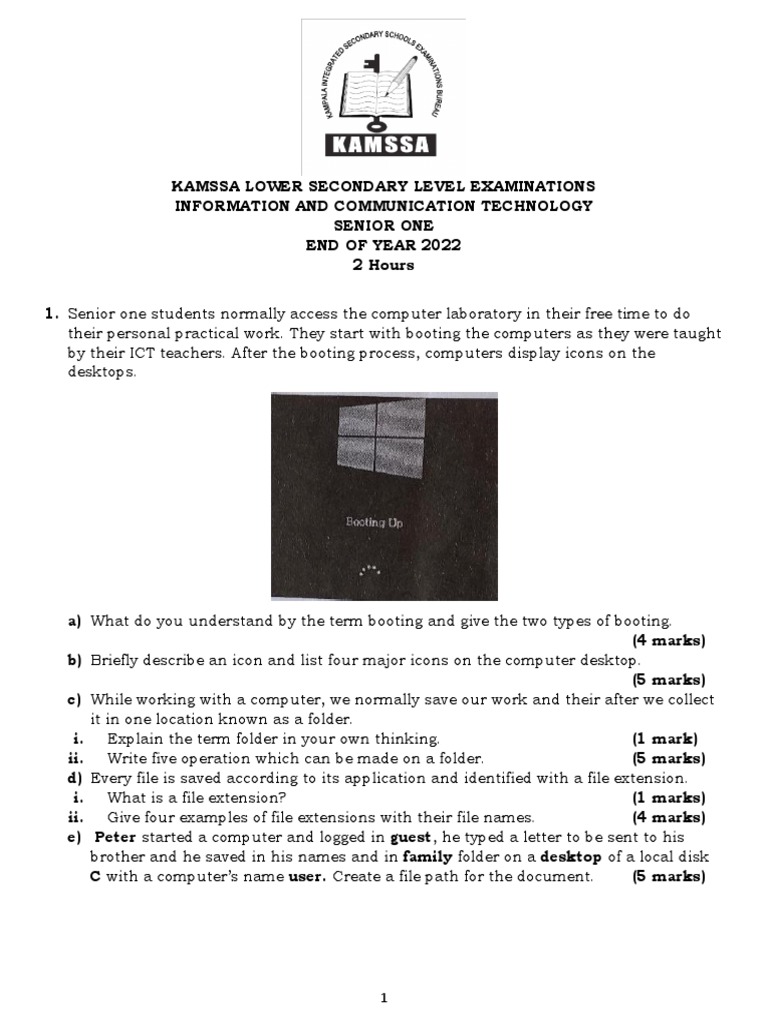 s1 Information and Communication Technology Kamssa Examinations | PDF ...