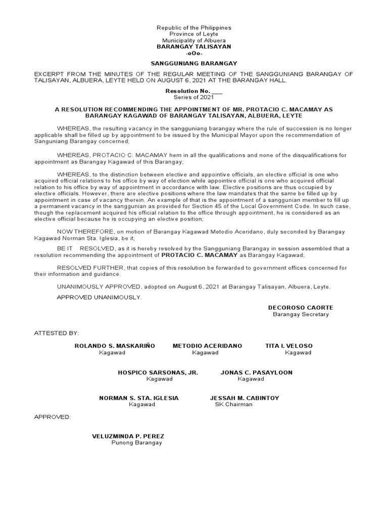 New Kagawad Resolution | PDF | Justice | Crime & Violence