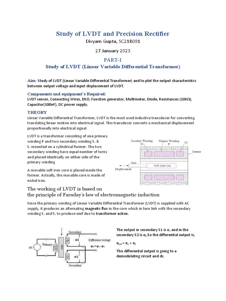 Study of LVDT and Precision Rectifiers | PDF | Rectifier | Transformer