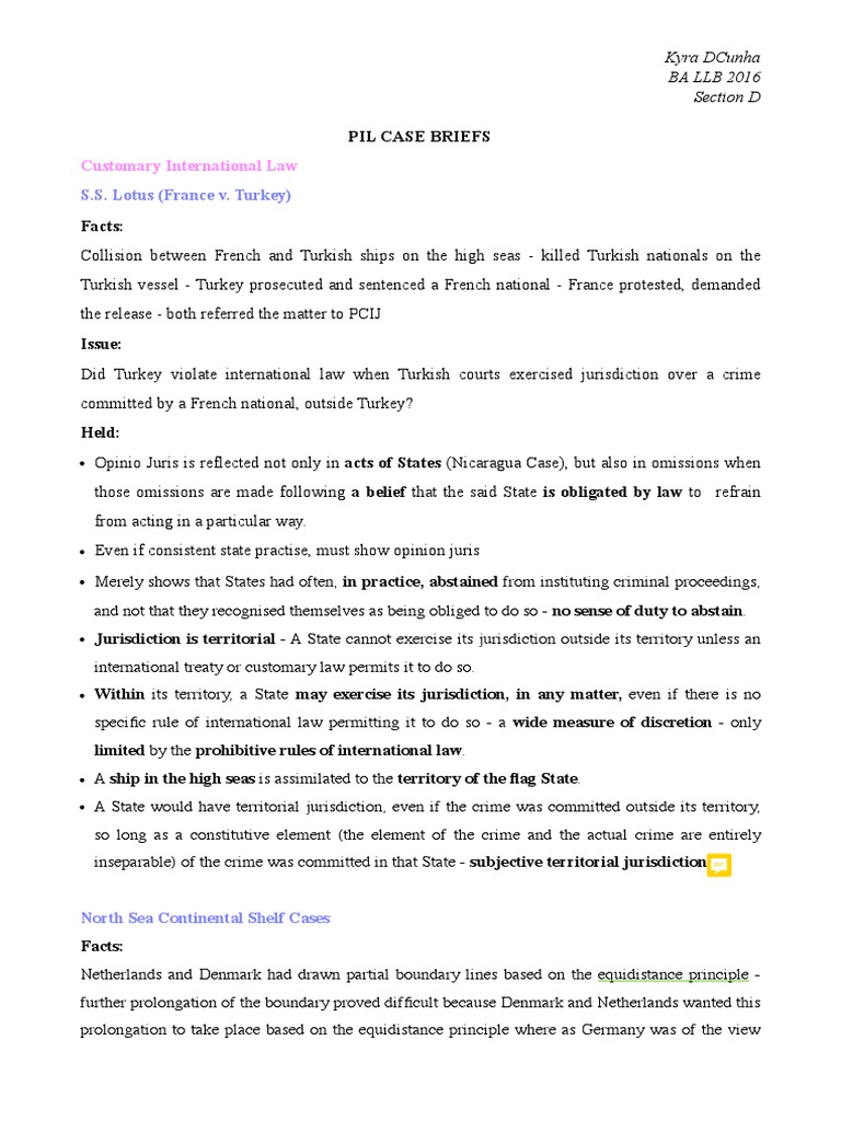 PIL Case Briefs - Kyra D'Cunha | PDF | Jurisdiction | Treaty