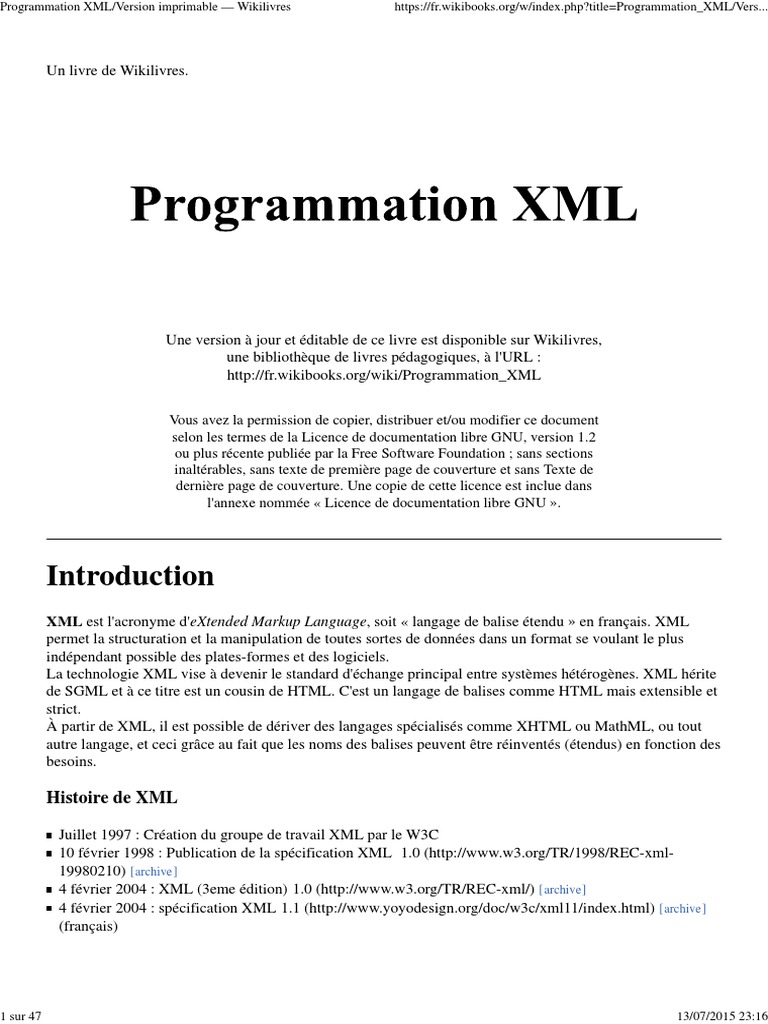 Introduction à la Programmation XML | PDF | XML | Langage de balisage