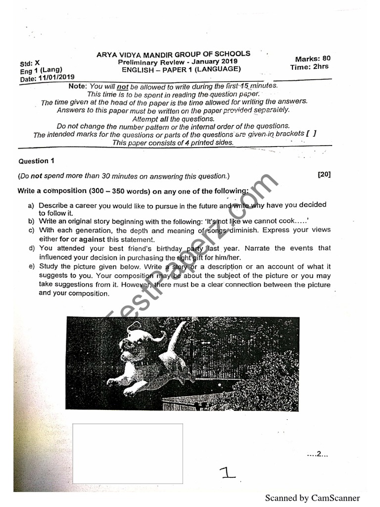 Arya Vidya Mandir English Language Preboard | PDF