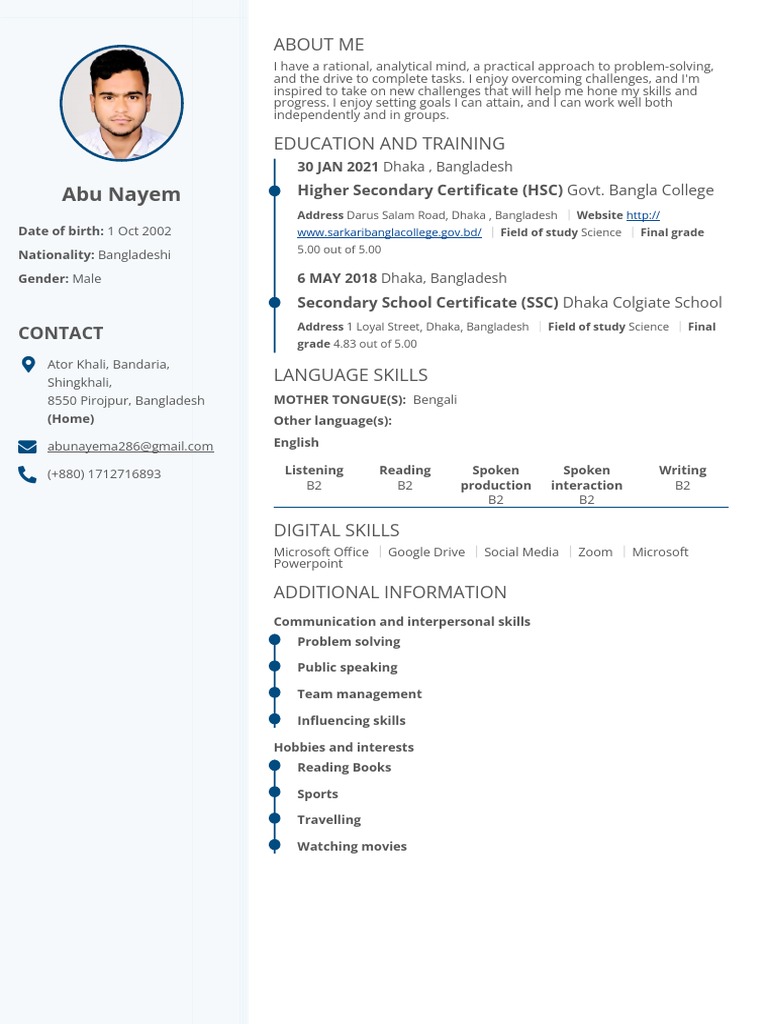Cv Abu Nayem Pdf Bangladesh Cognition