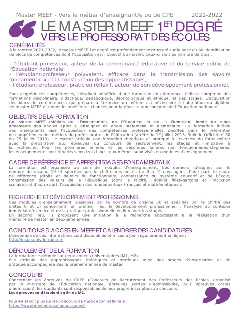 21 22 MEEF Guide Ens Cpe FICHE 1D | Descargar gratis PDF | Enseignants ...