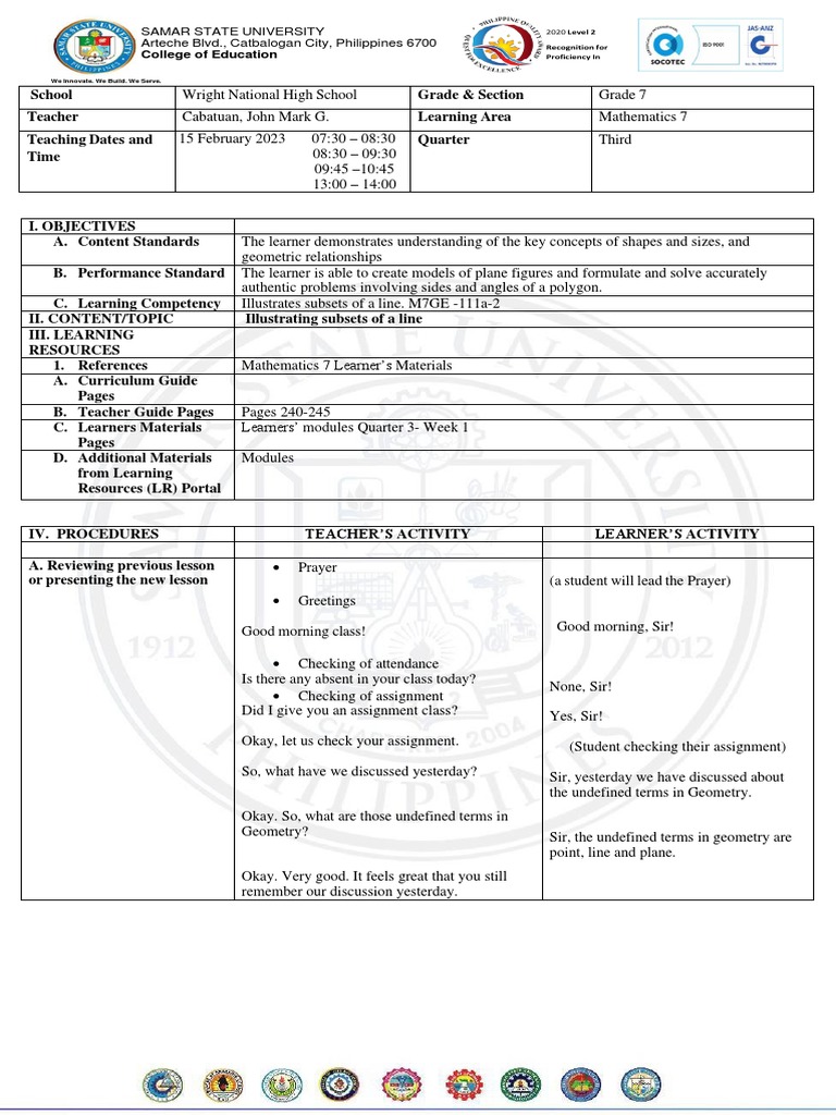 DLP Subset of A Line | PDF | Learning | Mathematics