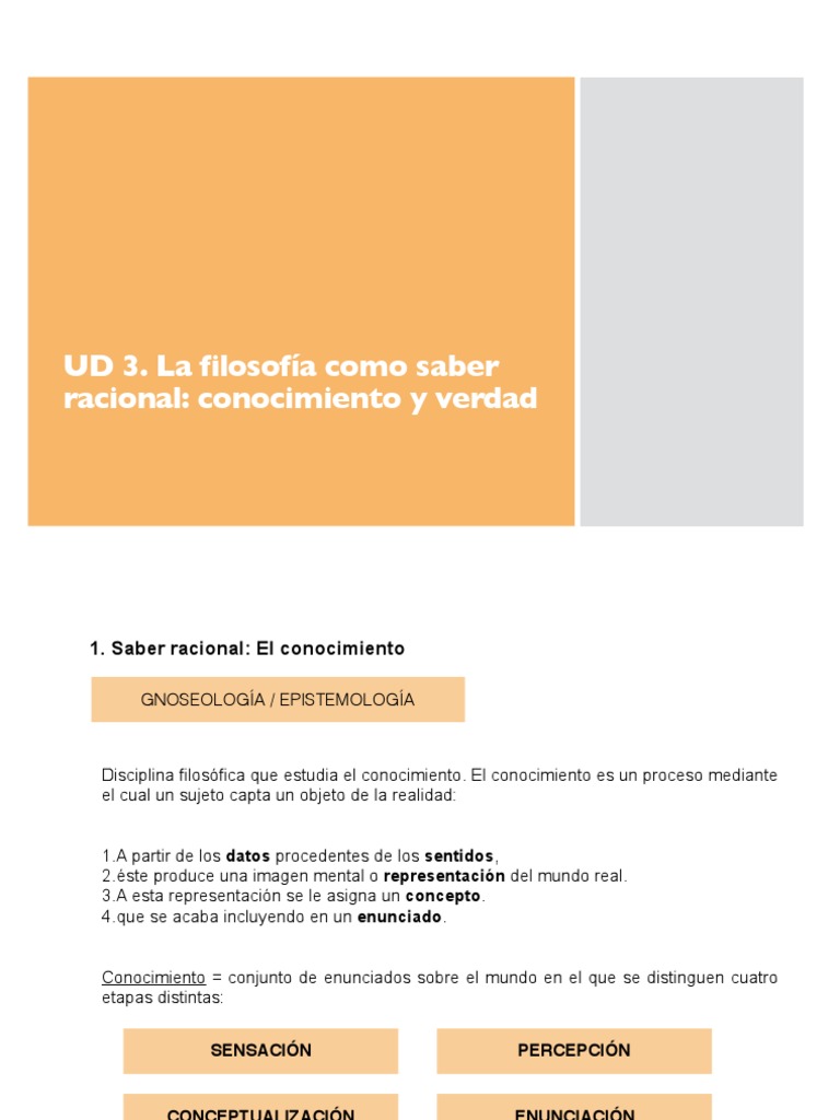 UD 3. La Filosofía Como Saber Racional. Conocimiento y Verdad | PDF ...