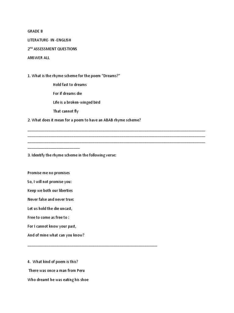 Grade 8 Literature in English | PDF | Poetry | Rhyme