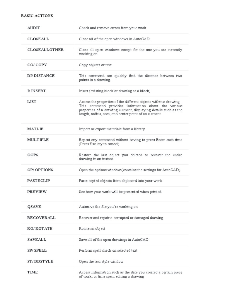 Basic Autocad Commands | PDF | Geometry