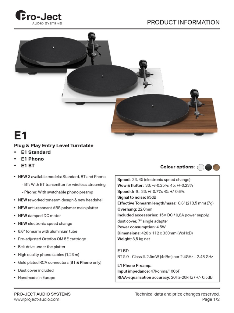 Product Information: Plug & Play Entry Level Turntable - E1 Standard ...