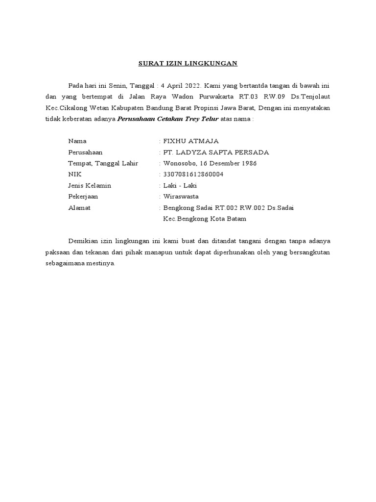 Surat Izin Lingkungan | PDF