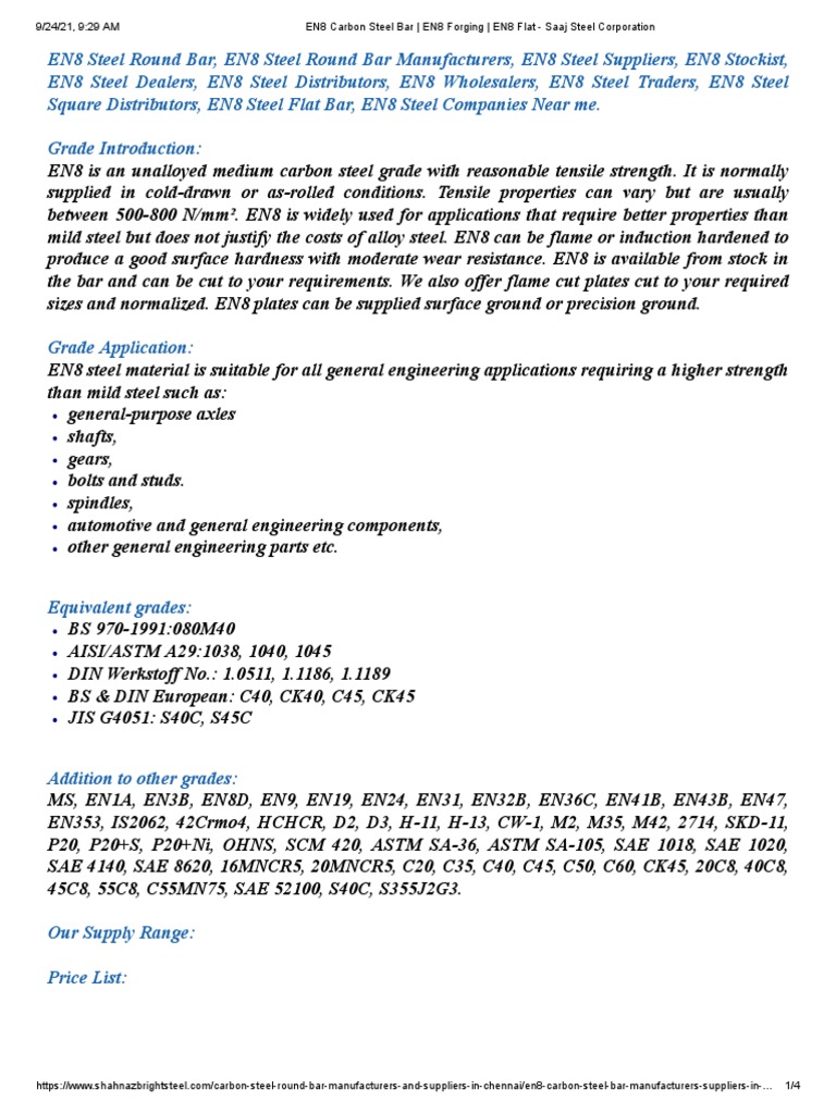 EN8 Carbon Steel Bar - EN8 Forging - EN8 Flat - Saaj Steel Corporation ...