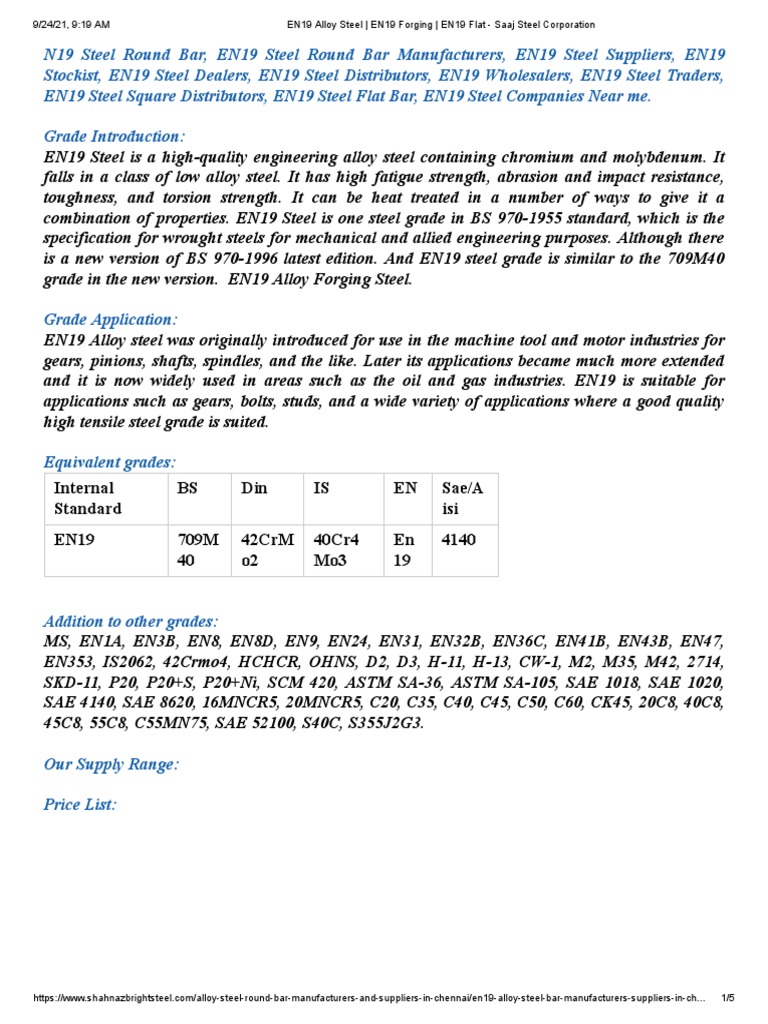 EN19 Alloy Steel - EN19 Forging - EN19 Flat - Saaj Steel Corporation ...