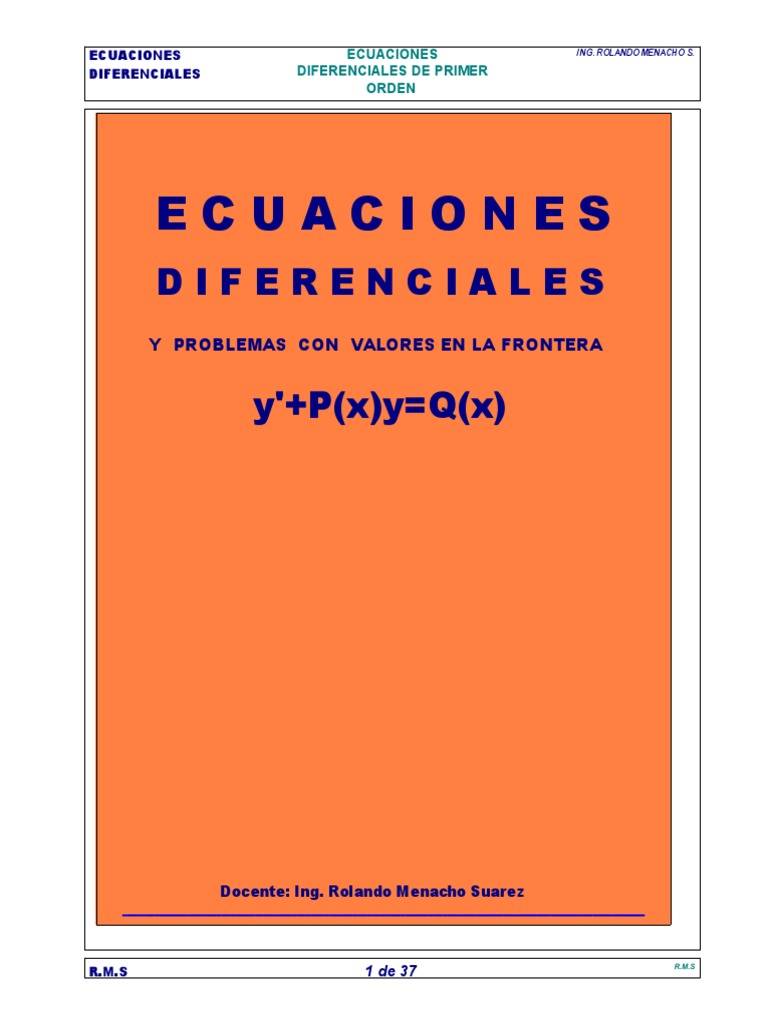 Ecuaciones Diferenciales: Primer Orden | PDF | Ecuaciones | Ecuación ...
