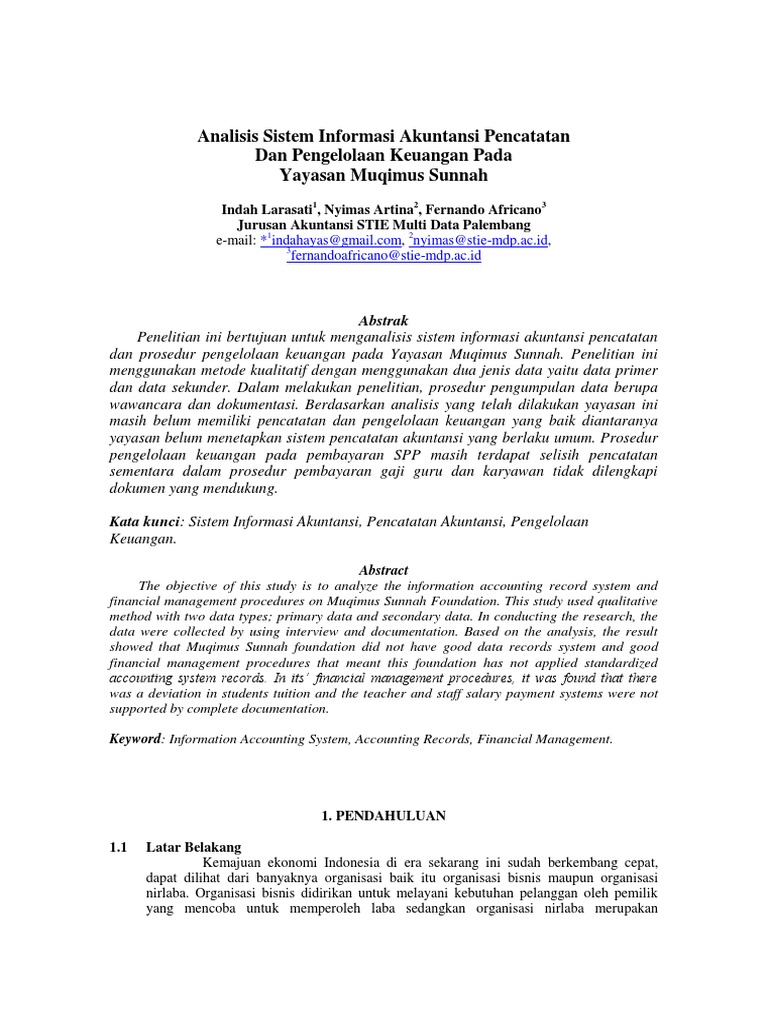 Jurnal Analisis Sistem Informasi Akuntansi Pencatatan Dan Pengelolaan ...