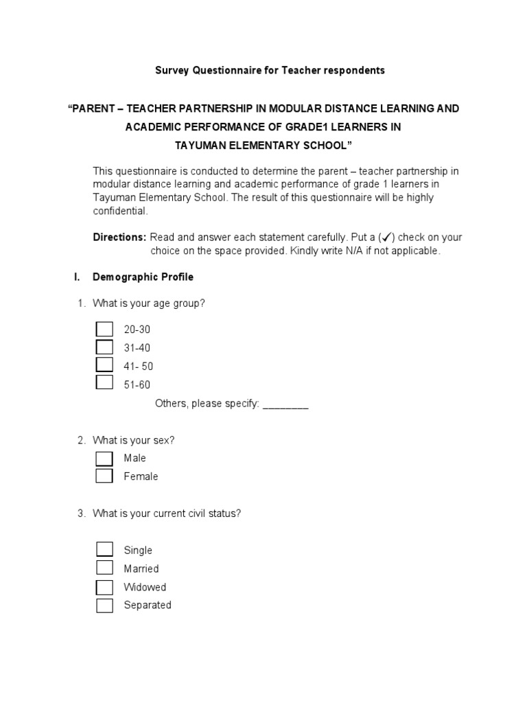 Parent-Teacher Partnership Survey | PDF | Teachers | Communication